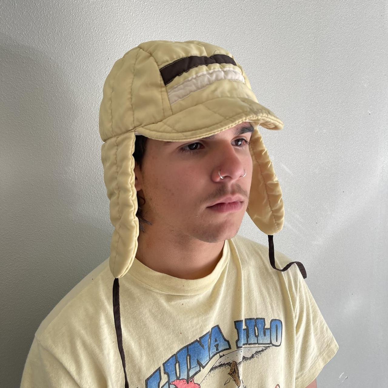 Vintage 1970s Quilted Cream Ear Flap Hat has a few... - Depop