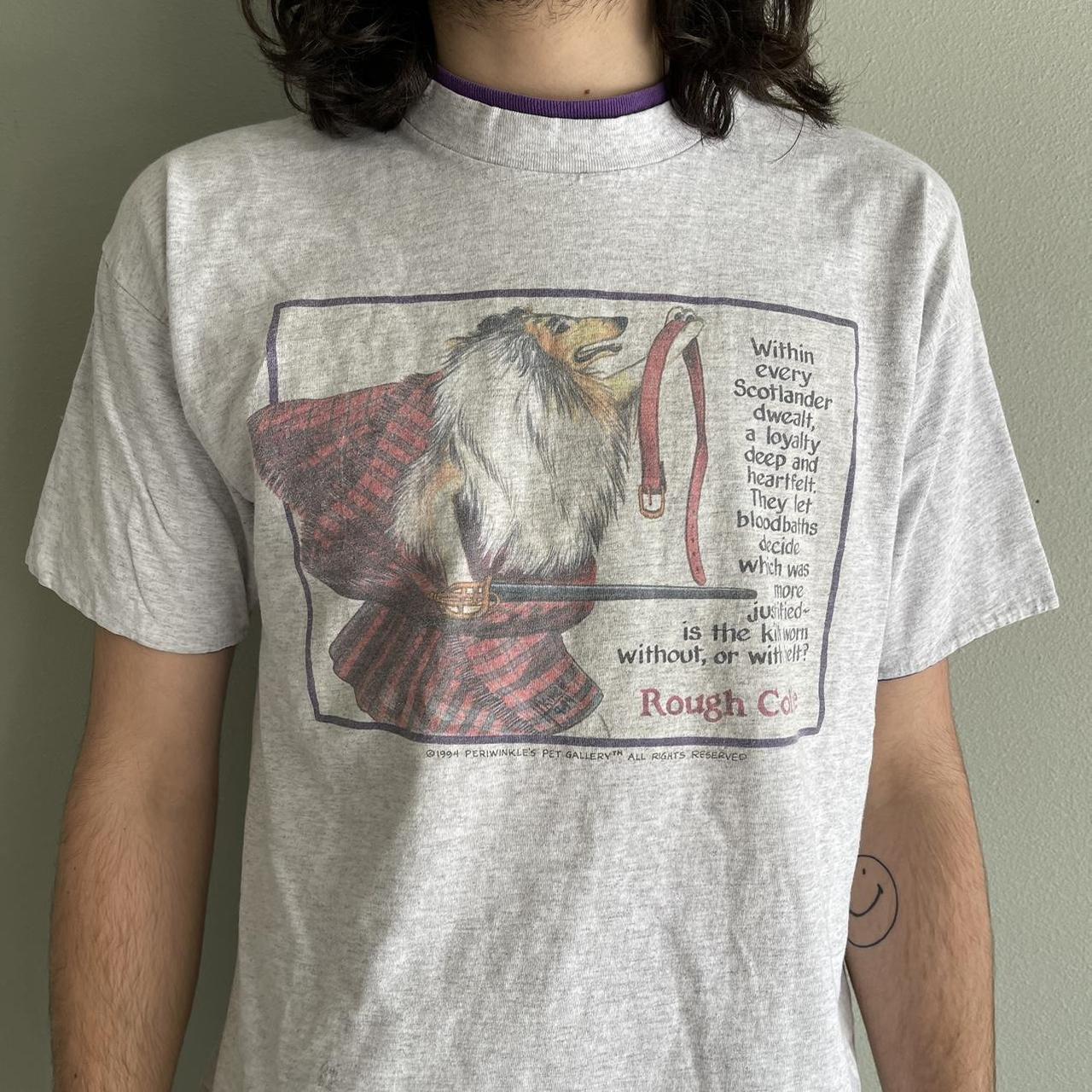 Vintage 1990s Cute Border Collie Dog Script Tee love... - Depop