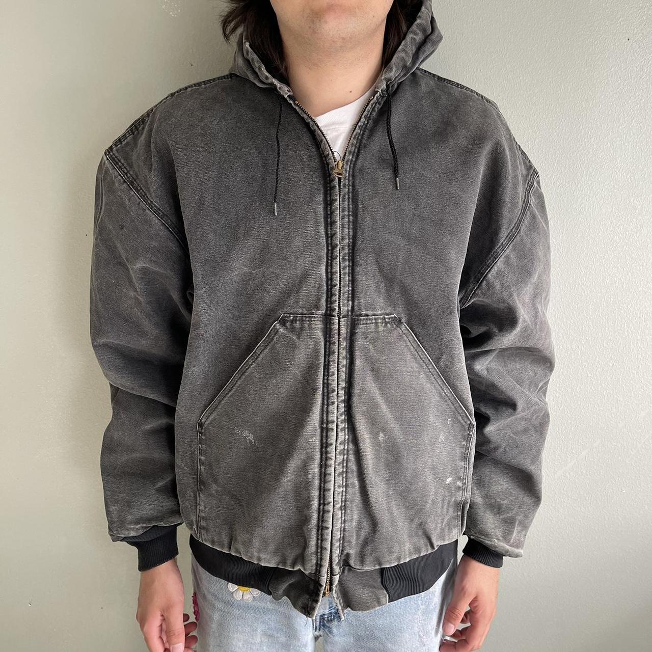 Vintage y2k Super Sun Faded Black Canvas Hooded Work... - Depop