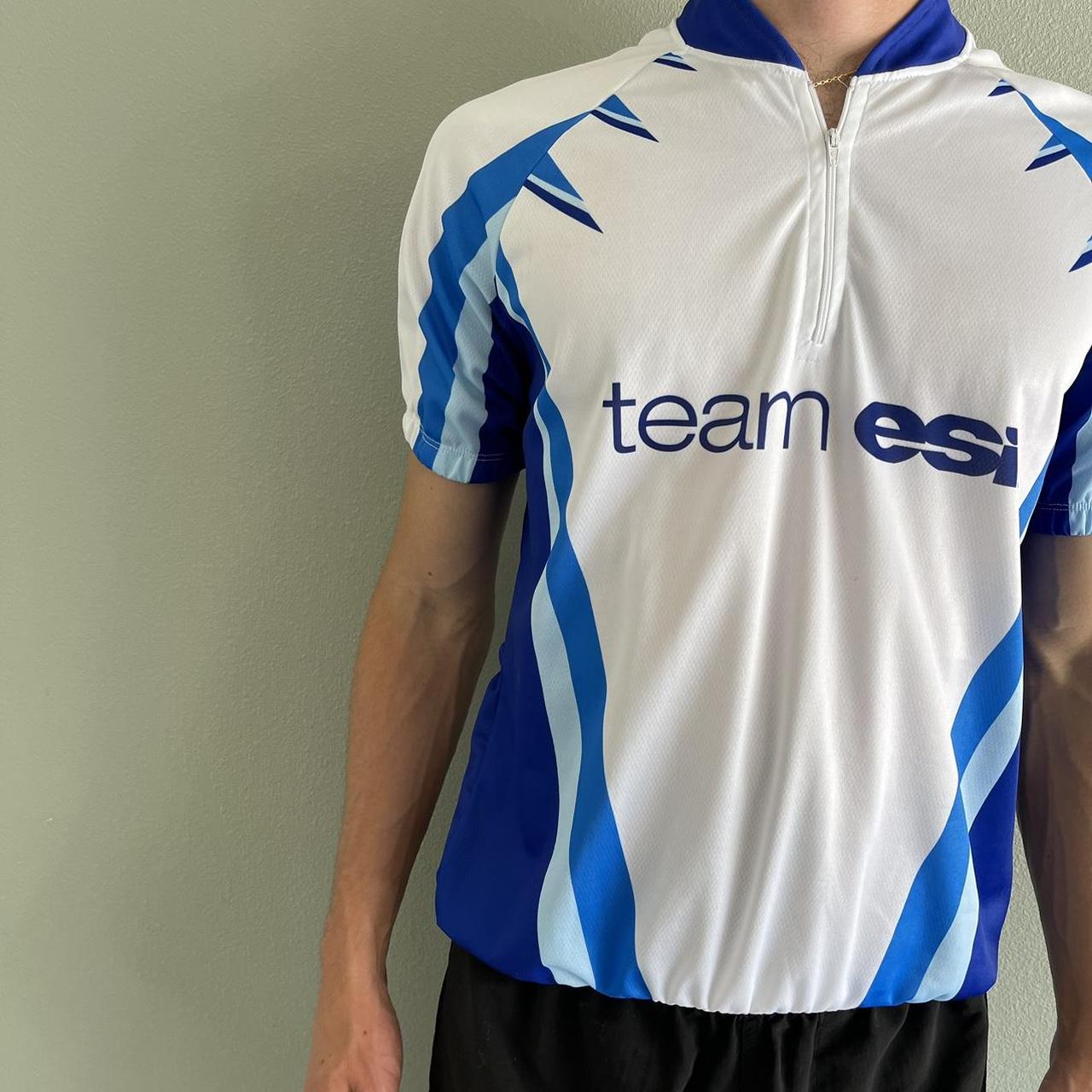 Vintage y2k Team esi White and Blue Cycling... - Depop