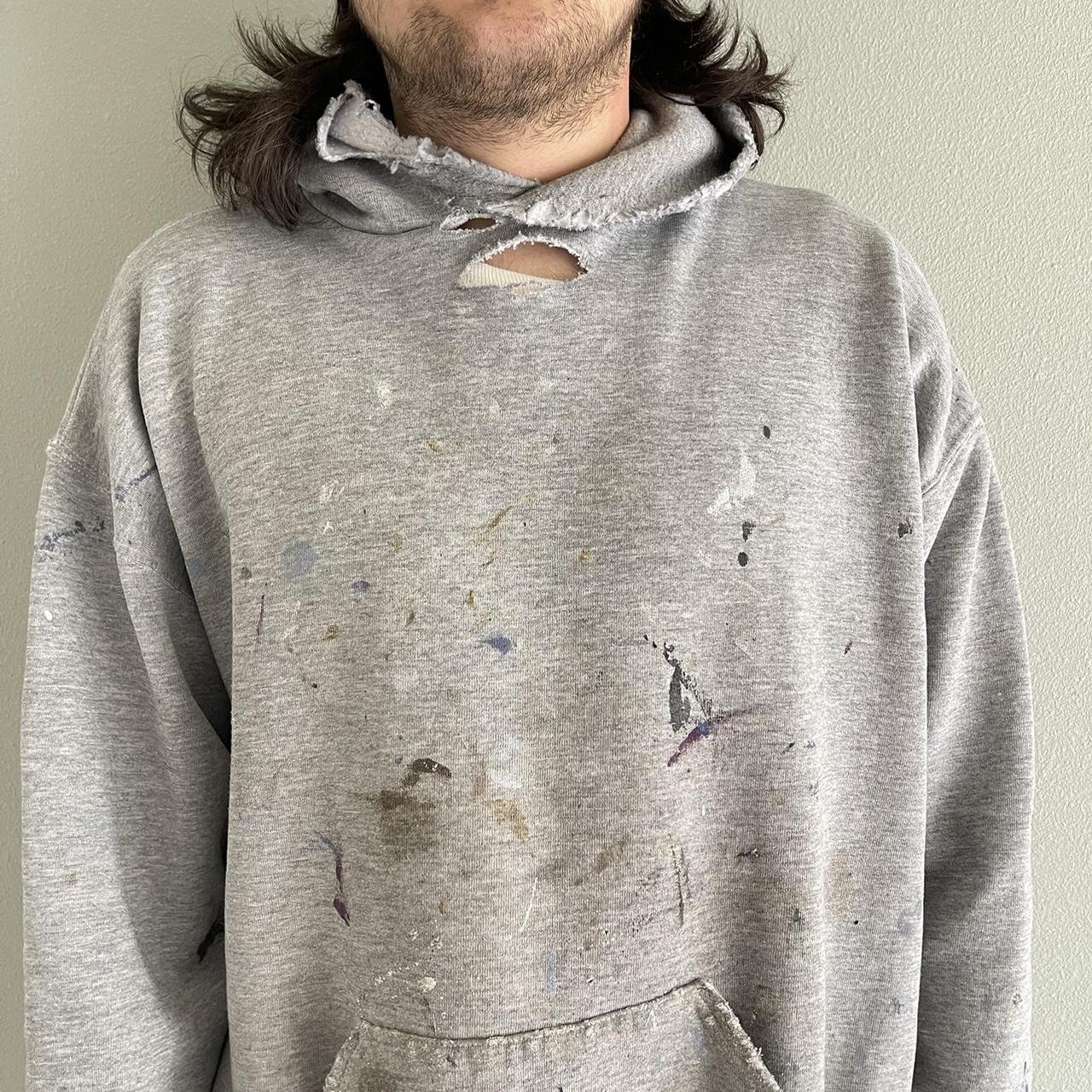 Vintage 1990s Cropped Russell Blank Grey Thrashed... - Depop