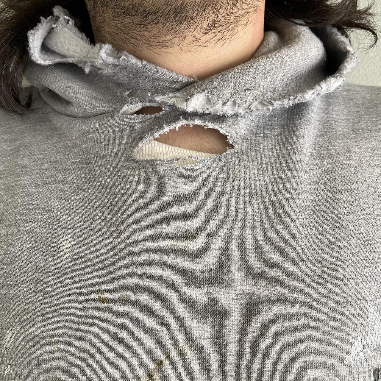 Vintage 1990s Cropped Russell Blank Grey Thrashed... - Depop