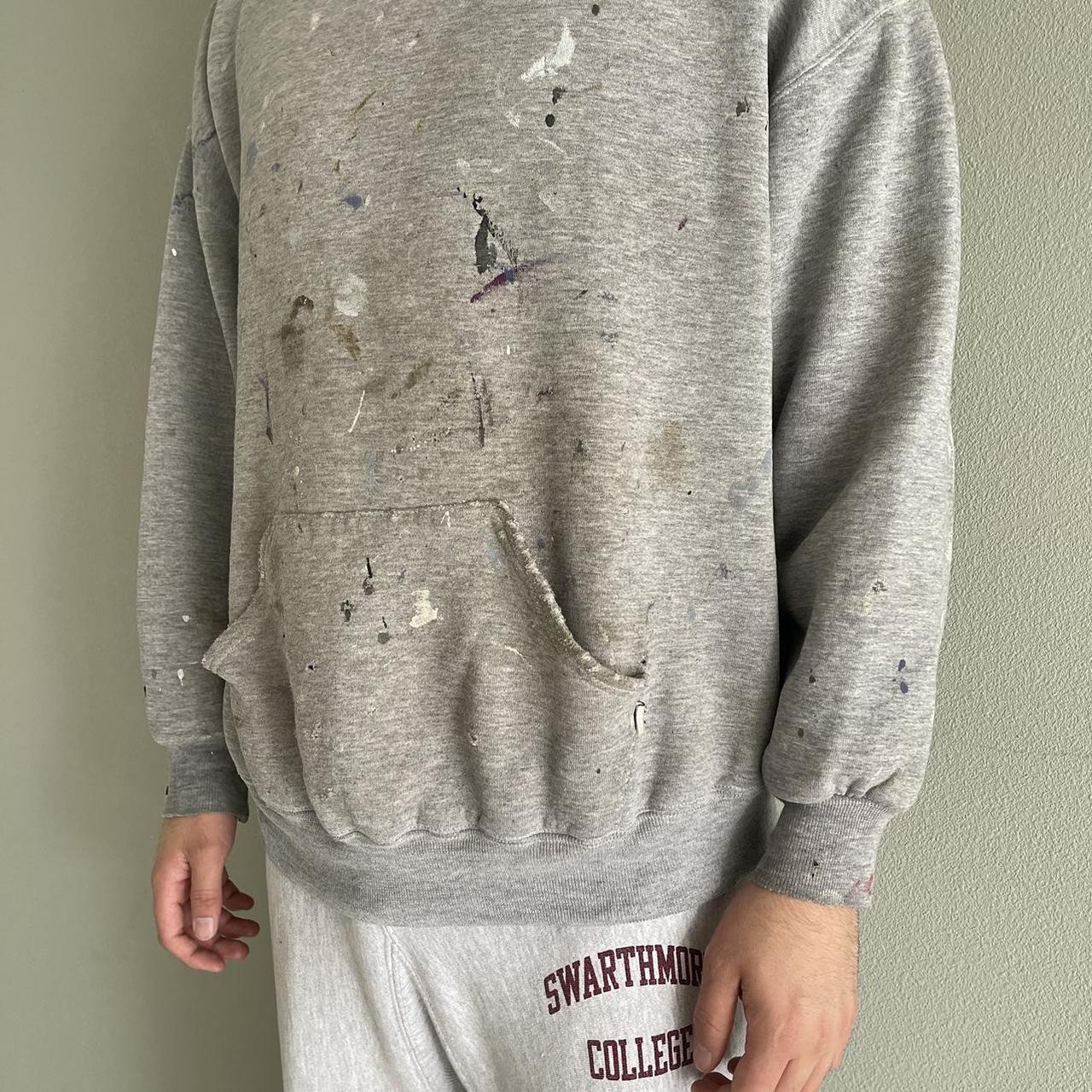 Vintage 1990s Cropped Russell Blank Grey Thrashed... - Depop