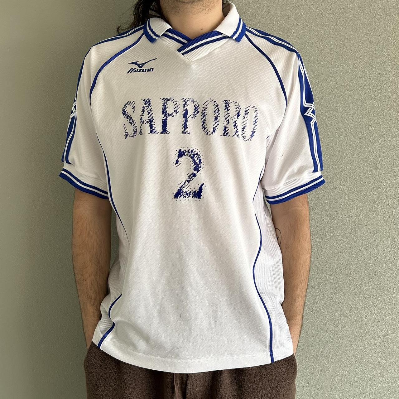 Vintage y2k White and Blue Collared Mizuno Sapporo... - Depop