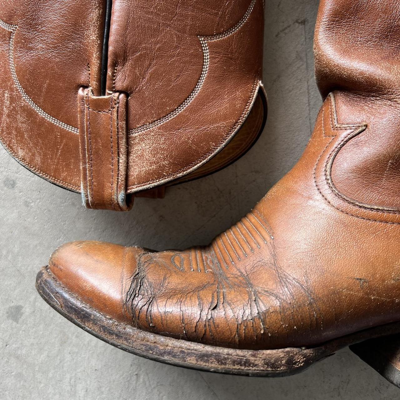Vintage 1990s Tony Lama Faded Dark Tan Leather... - Depop