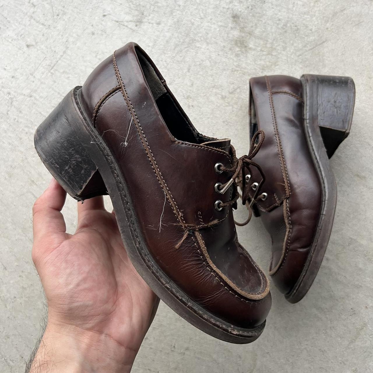 Vintage y2k Dark Brown Leather Chunk... - Depop