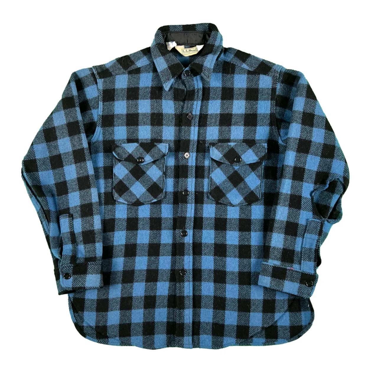 Vintage 1980s L.L. Bean Black and Blue Plaid... | Depop
