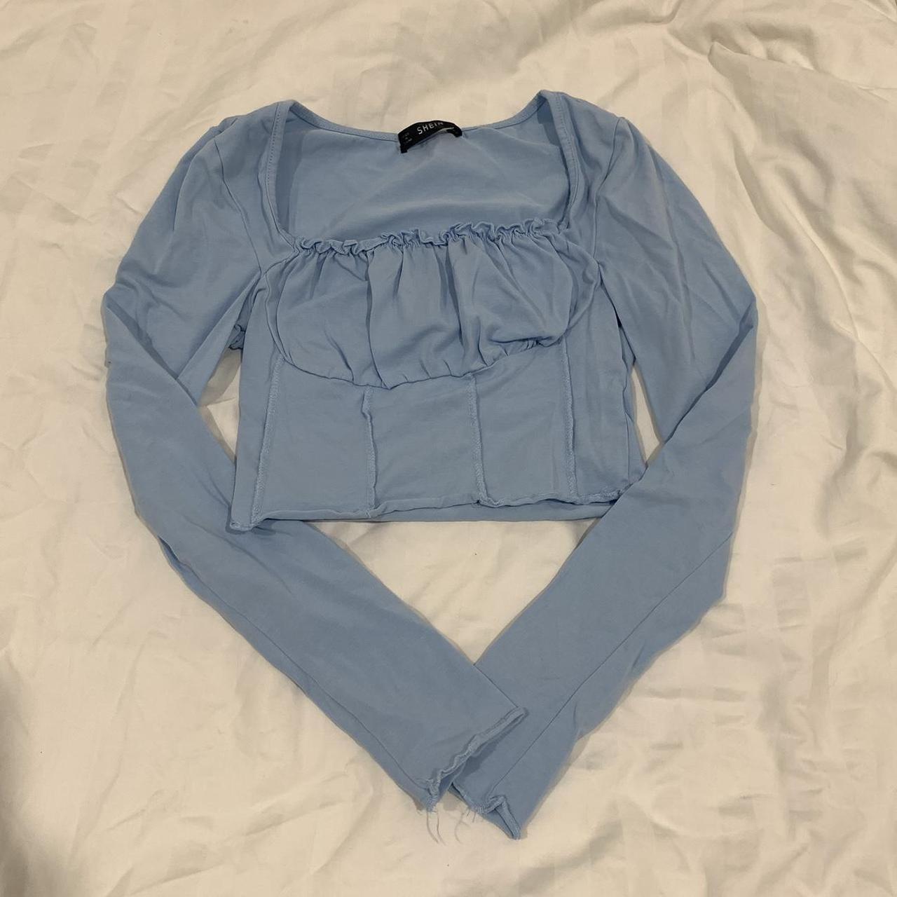 baby blue square neck cropped long sleeve top.... - Depop