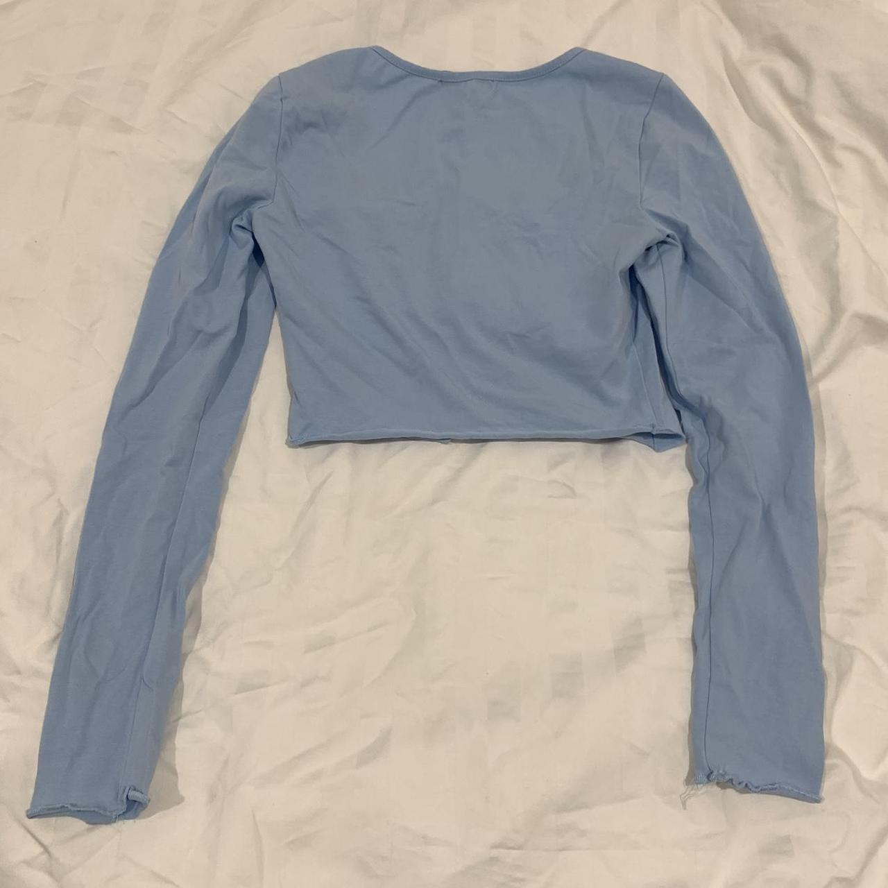 baby blue square neck cropped long sleeve top.... - Depop