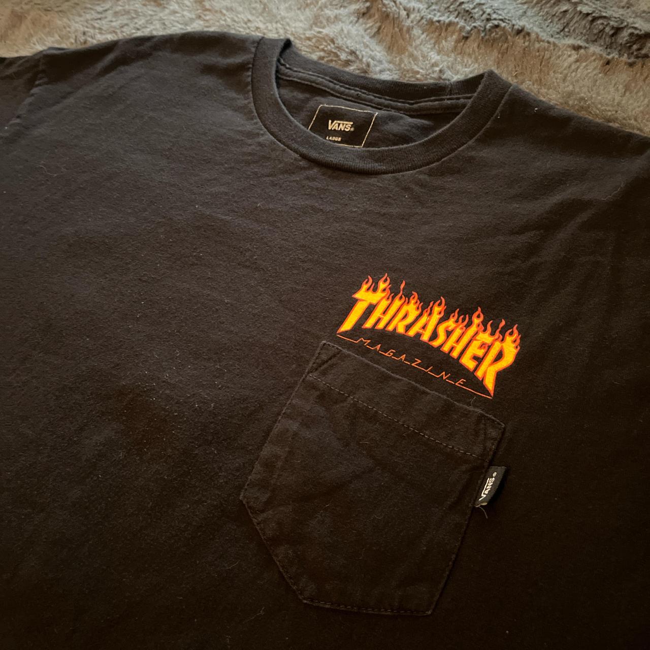flaming thrasher x vans collab pocket t-shirt. in... - Depop