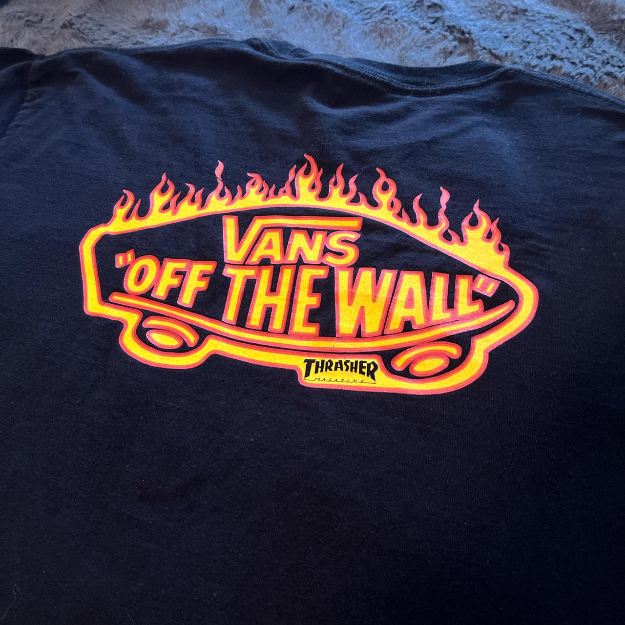 flaming thrasher x vans collab pocket t-shirt. in... - Depop