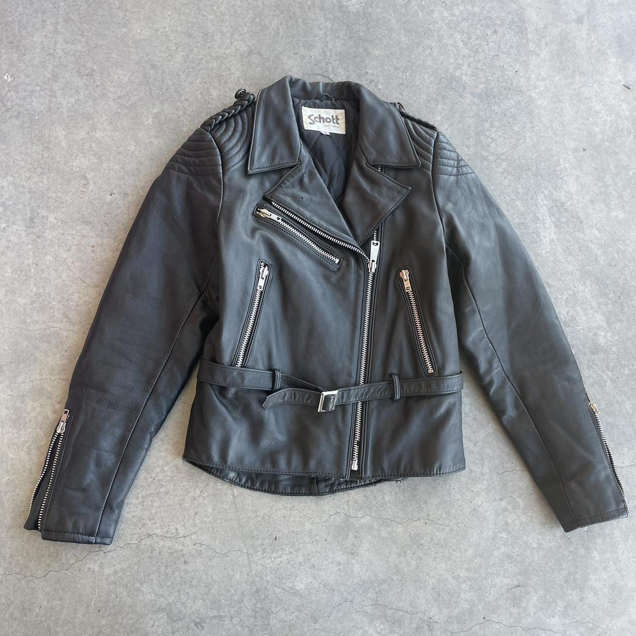 Vintage 1980s Schott NYC leather biker jacket A... - Depop