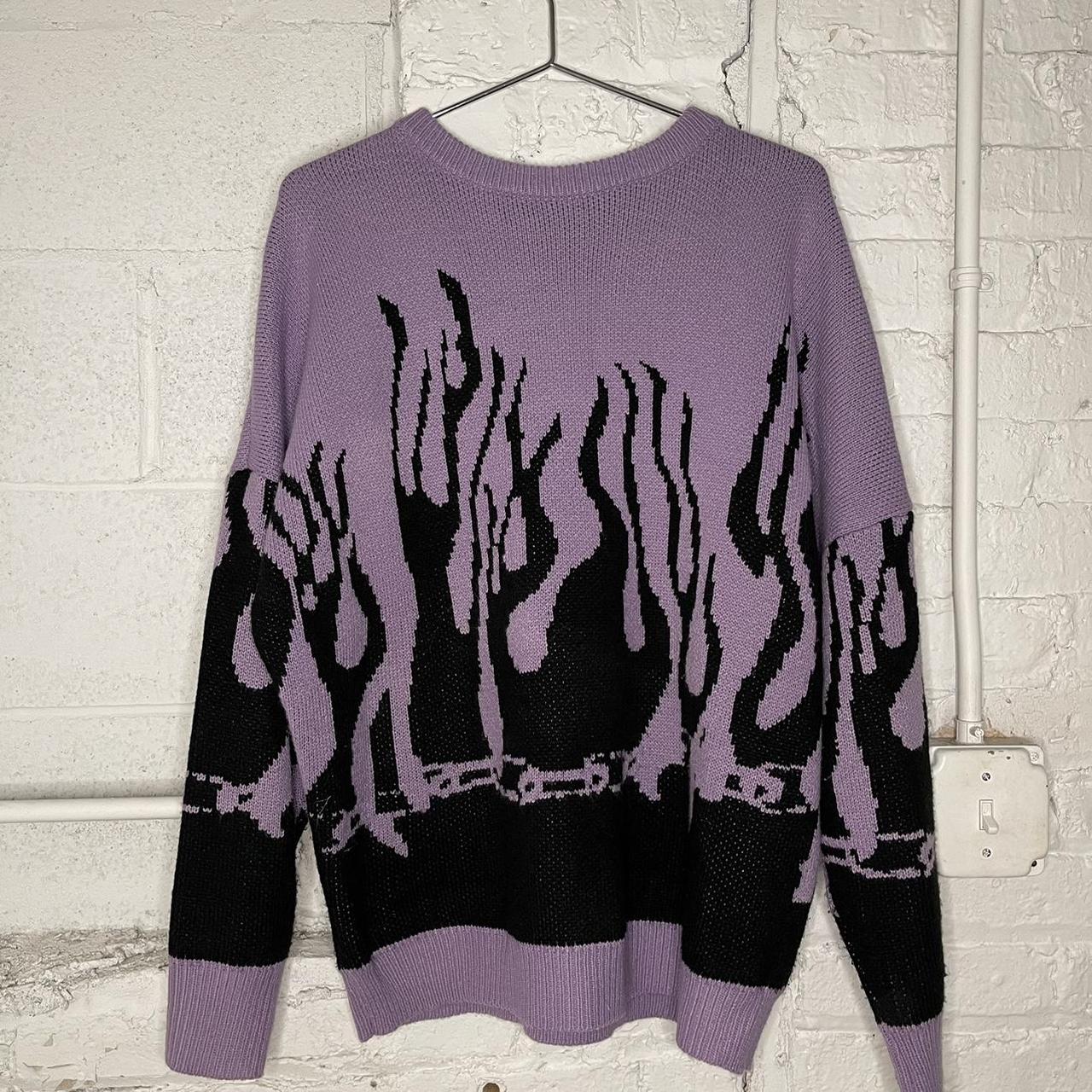 Trendy Flames & Chains Purple Knit... - Depop