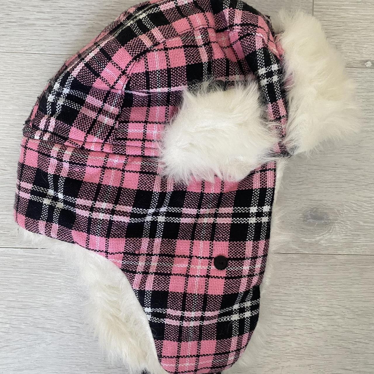 Pink plaid trapper hat - Depop