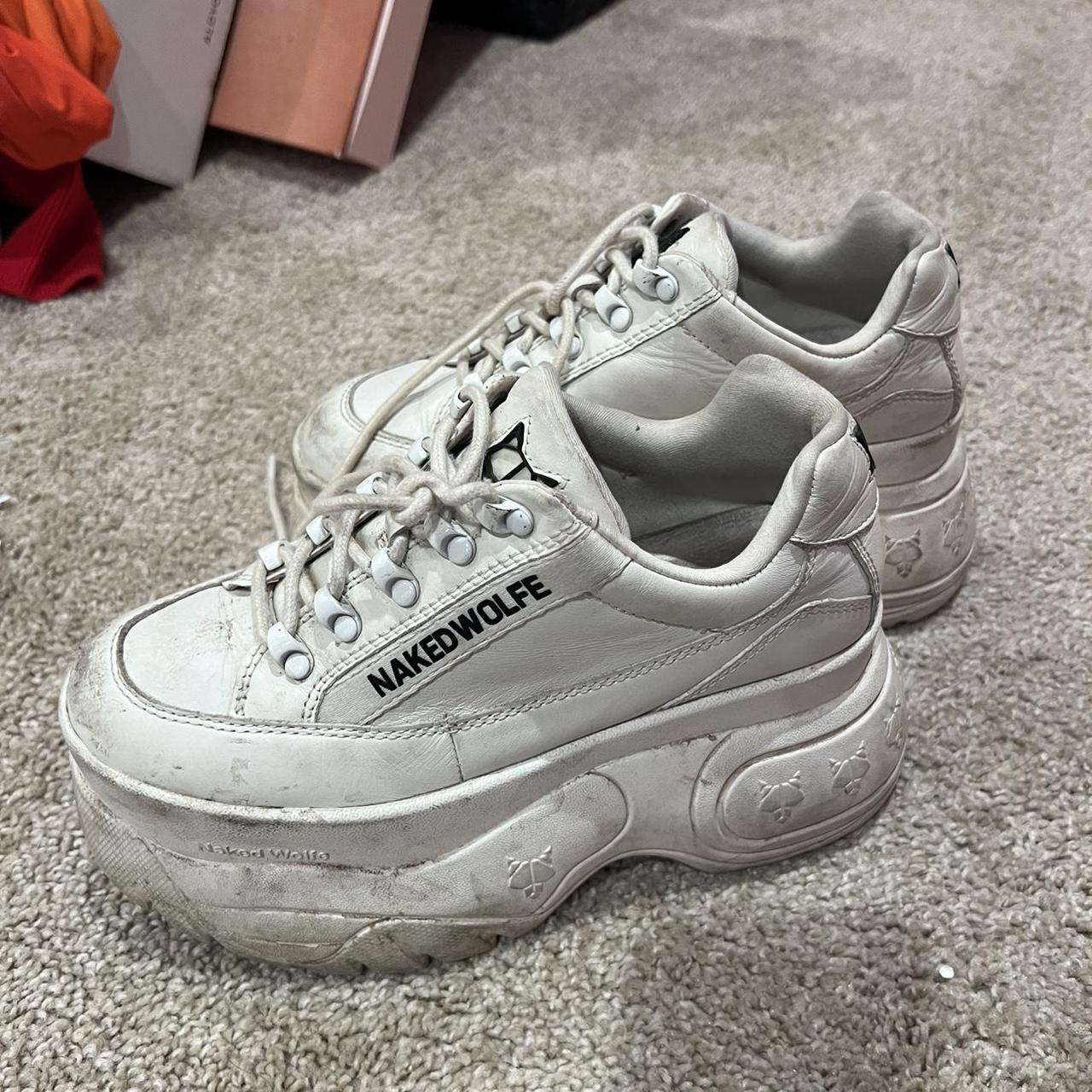 Naked Wolfe Sporty White Low Top Sneakers... - Depop