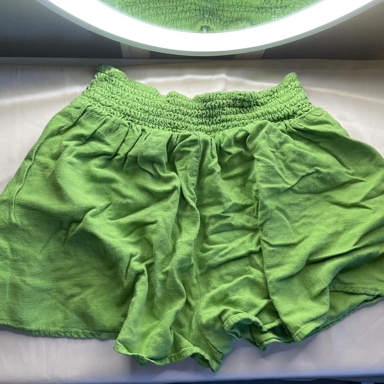 green flowy linen-blend shorts! brand is wild fable... - Depop