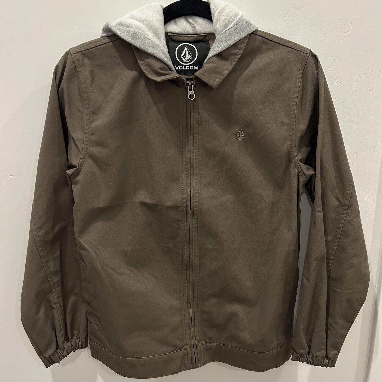 Kids Large Volcom green and grey lightweight jacket... - Depop