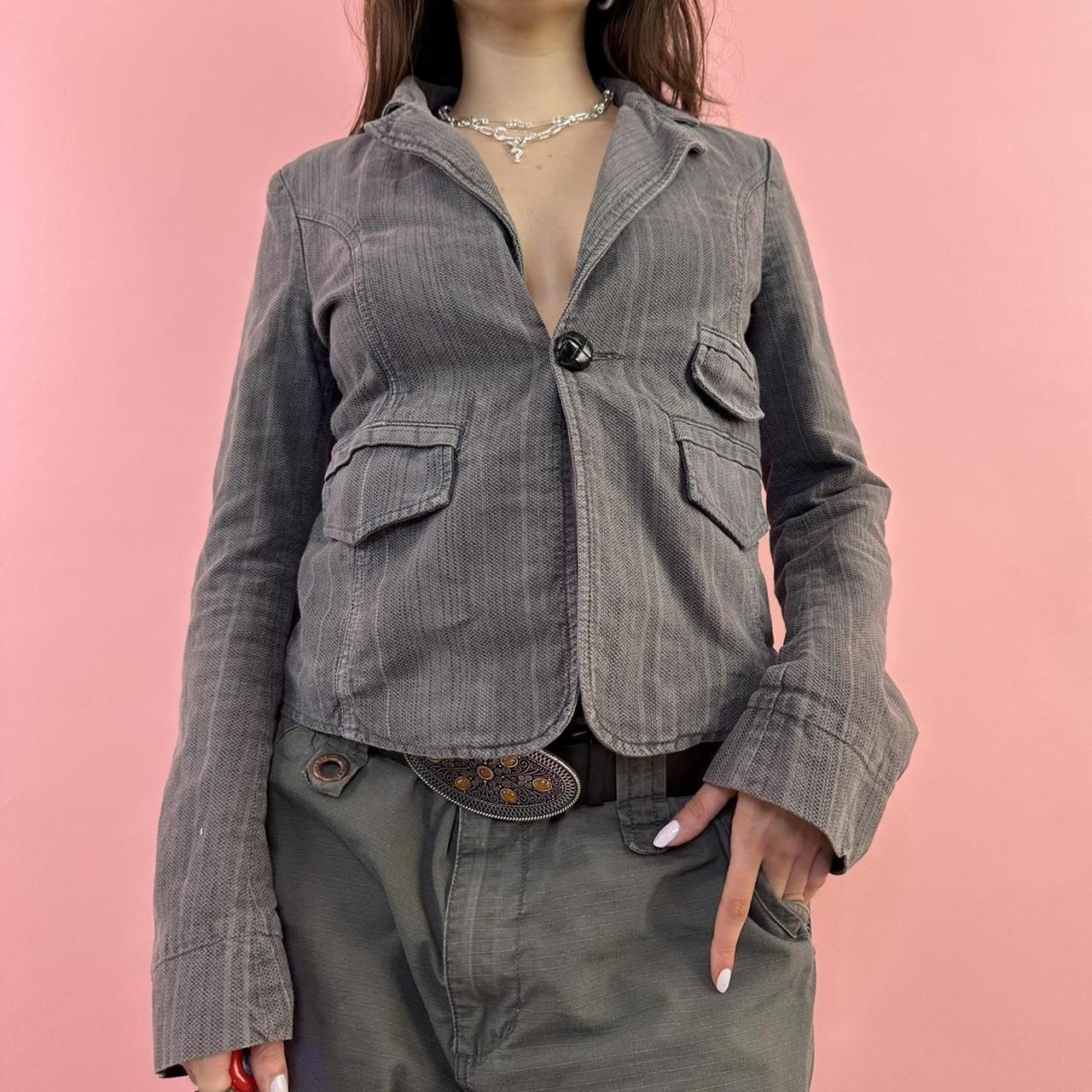 vintage diesel grey pinstripe button up blazer from... - Depop