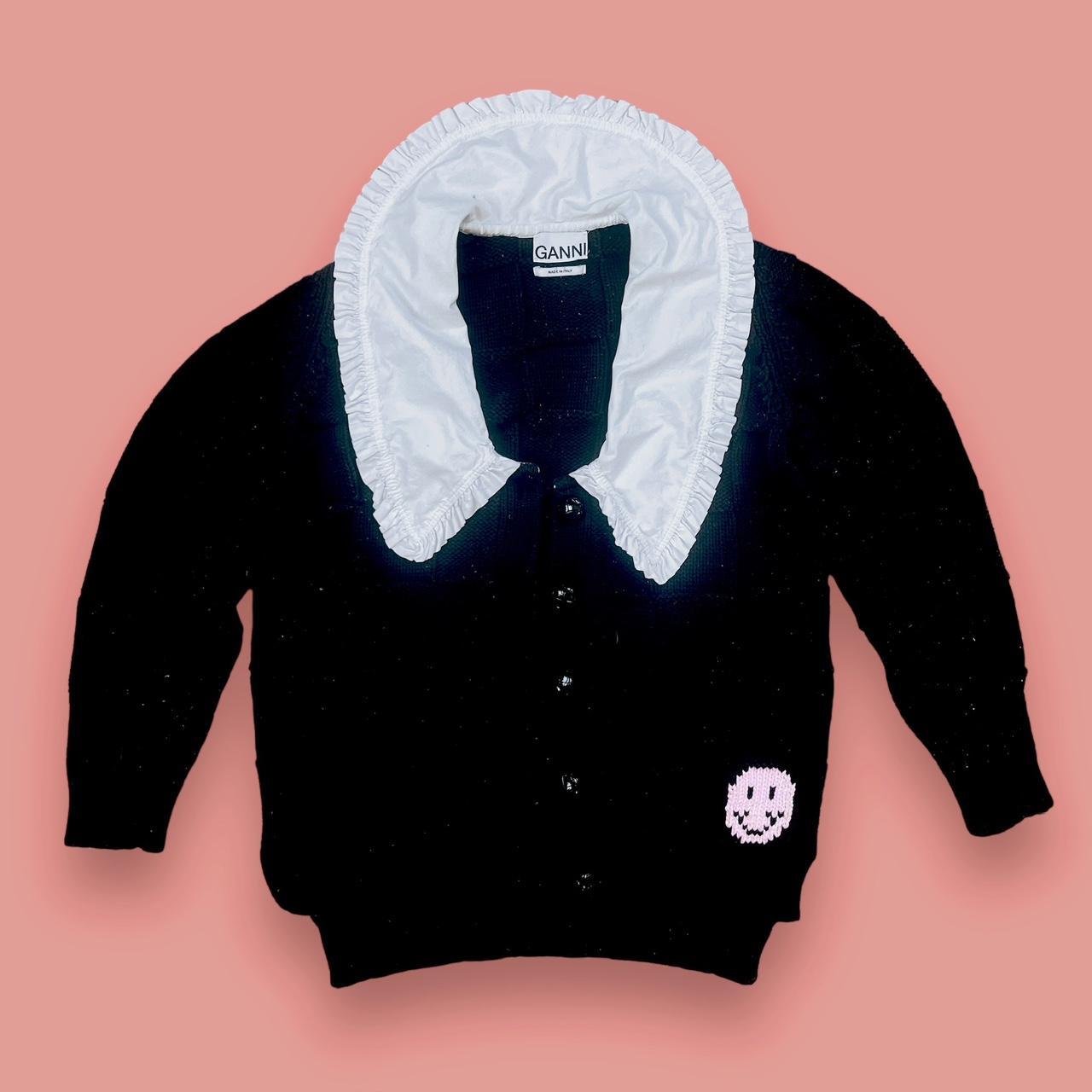 ganni black knitted button up jumper cardigan /... - Depop