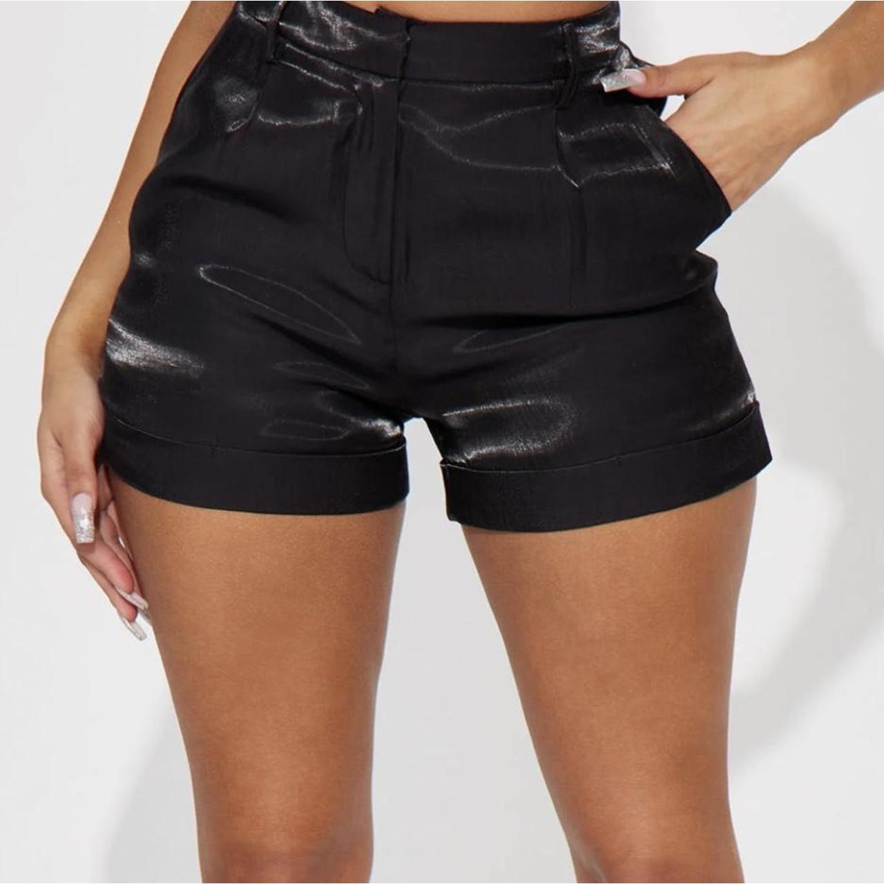 Fashion nova black iridescent smart shorts size... - Depop