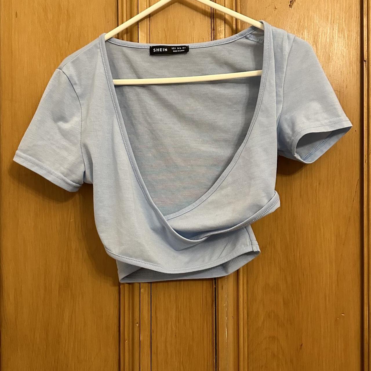 Shien shein crop top wrap short sleeve light... - Depop