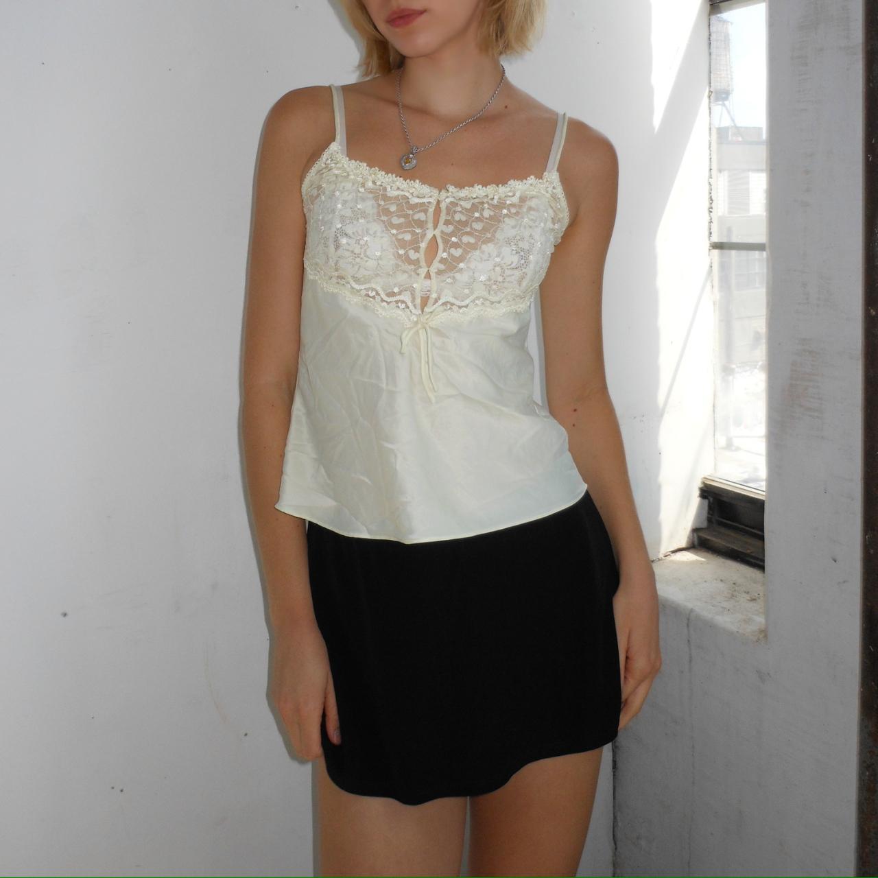 Vintage cream silk and lace sheer dainty camisole... - Depop