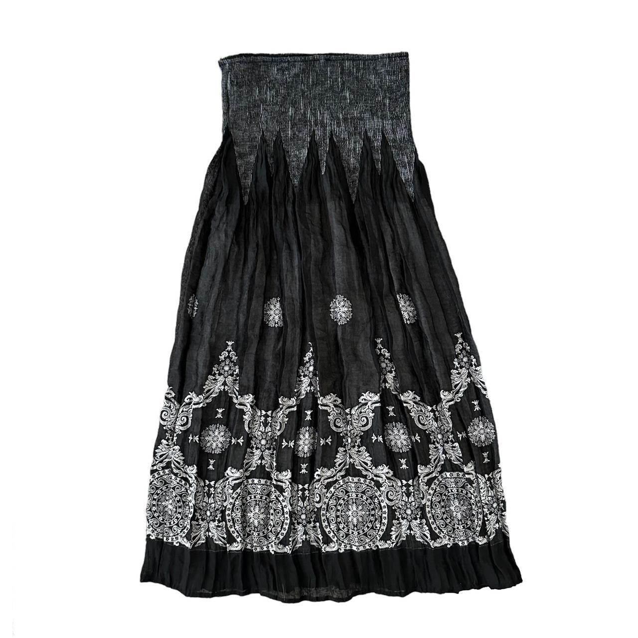 black vintage dress with white floral designs 2... - Depop