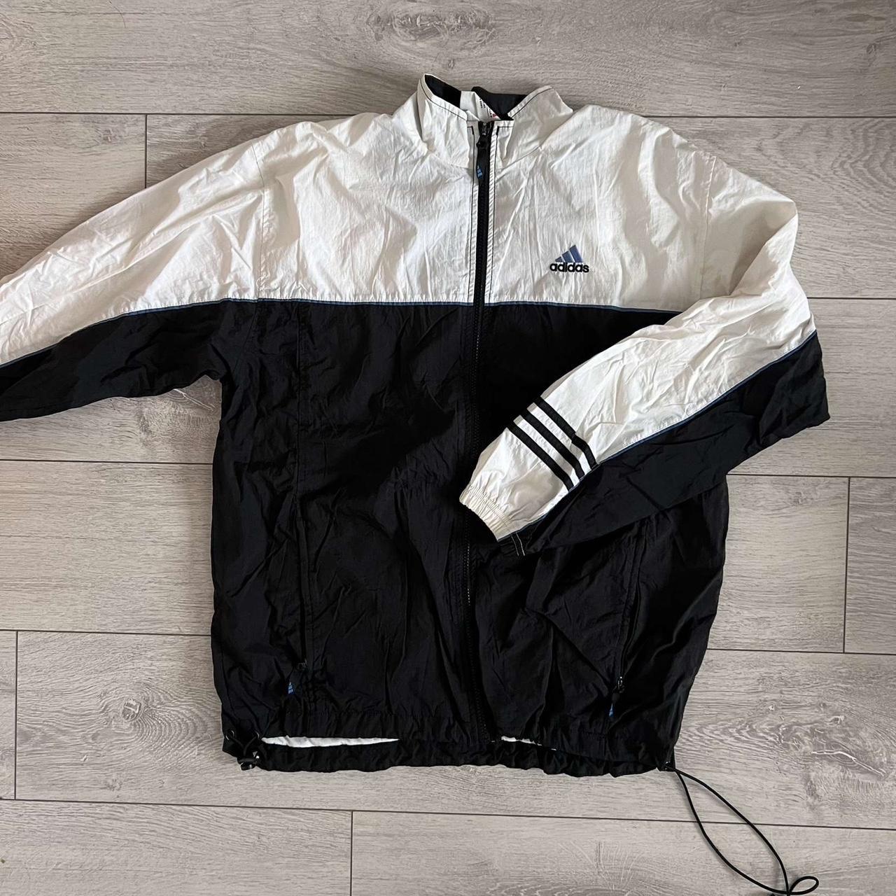Vintage black and white adidas track jacket Size... - Depop
