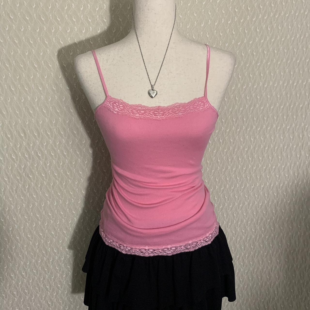 pink lace cami no size or brand tag but fits like... | Depop
