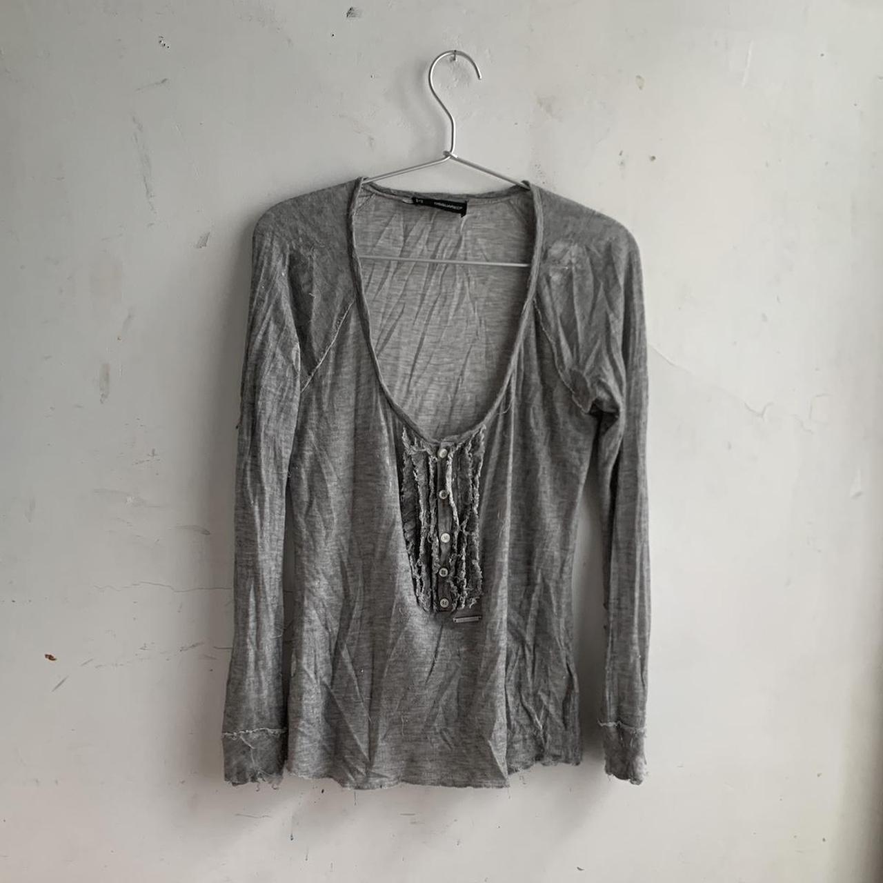 Dsquared grey distressed long sleeve shirt. size M - Depop