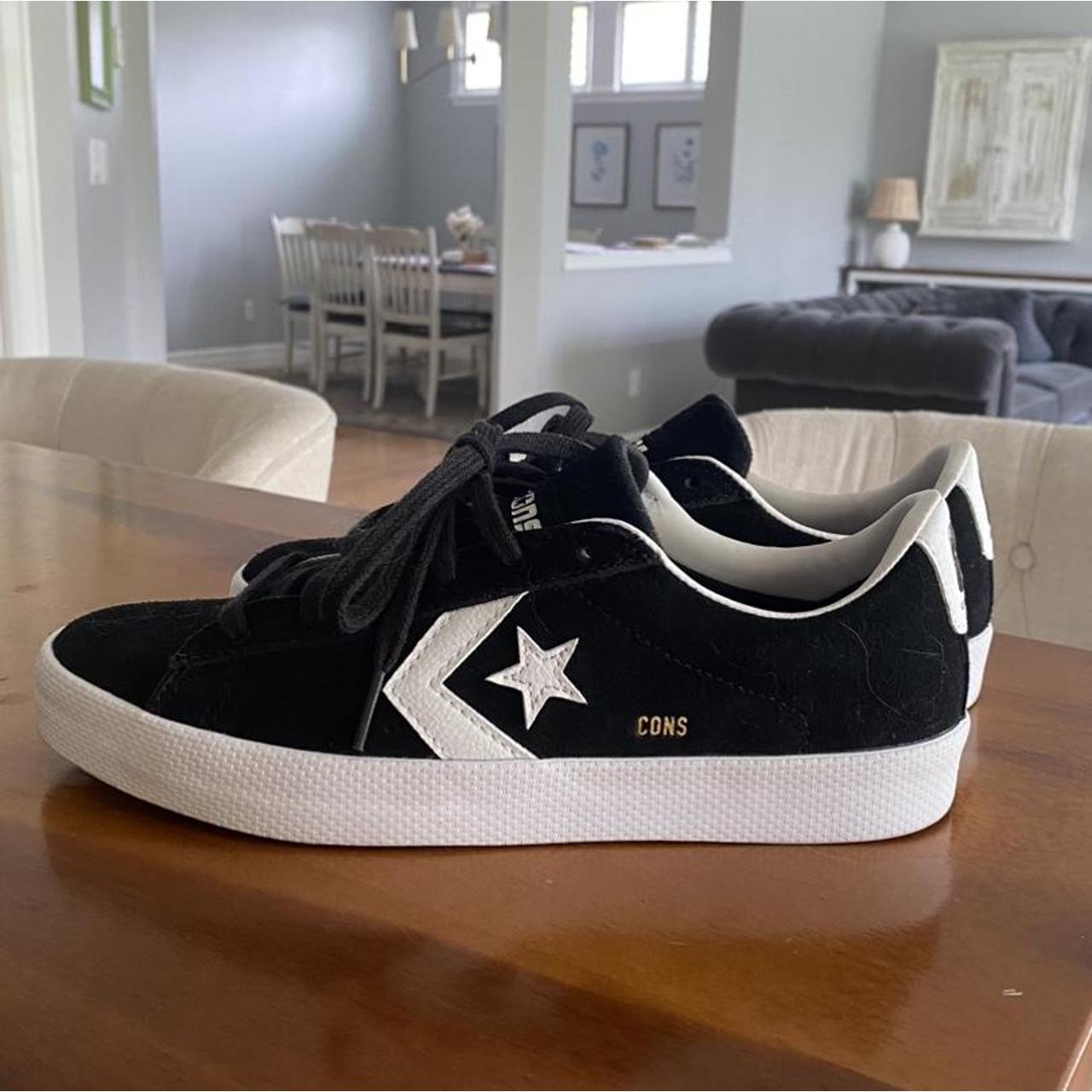 Converse skate shoes Black and white, worn... - Depop