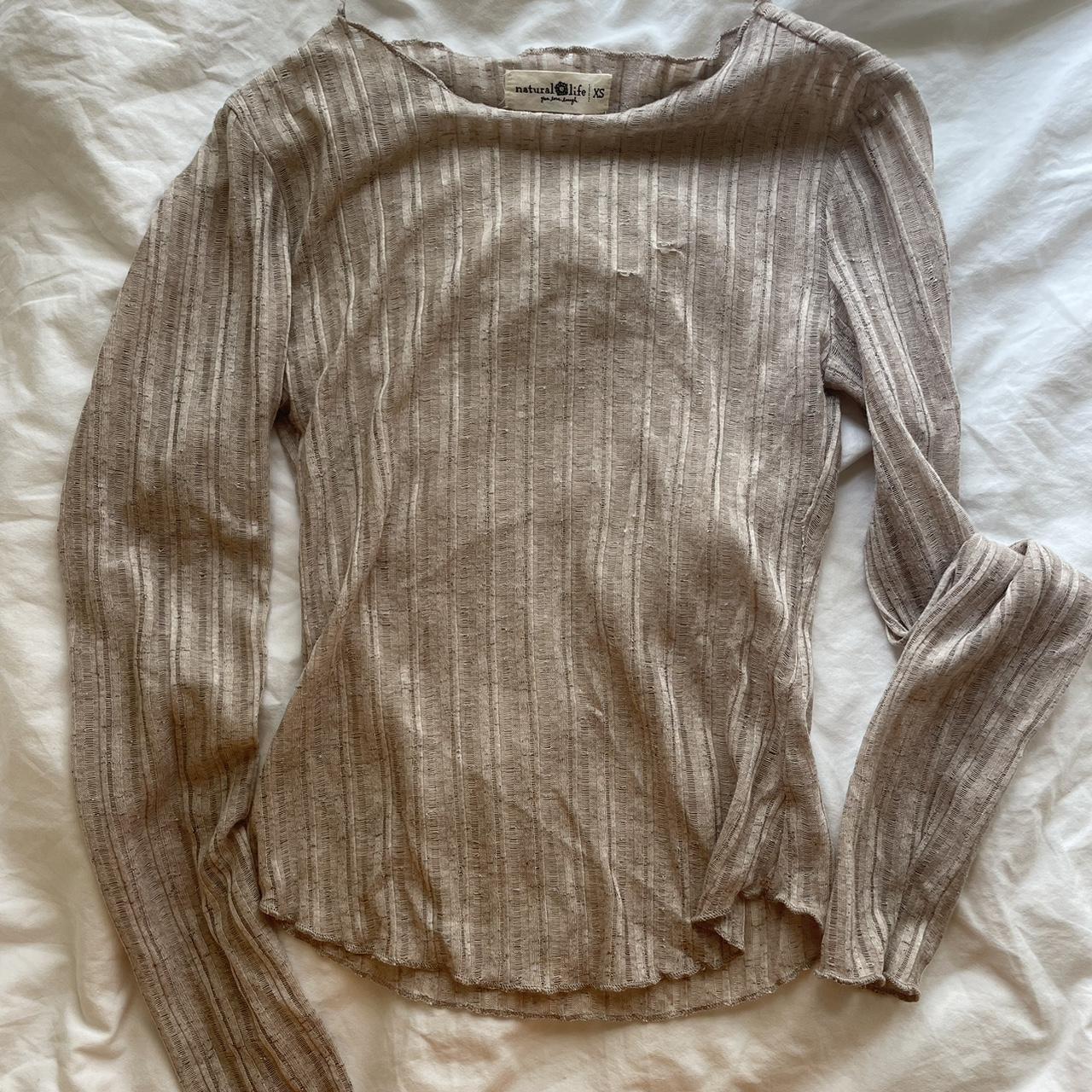 Natural life, sheer layering top, distressed raw hem... - Depop