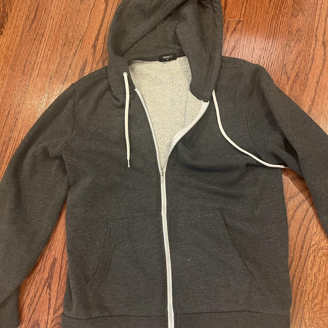 Forever 21 mens zip up hoodie in dark gray, size M,... - Depop