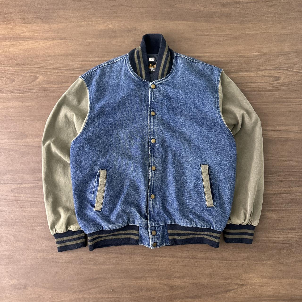 Vintage 90s Varsity Jean Jacket. Love the fade and... - Depop