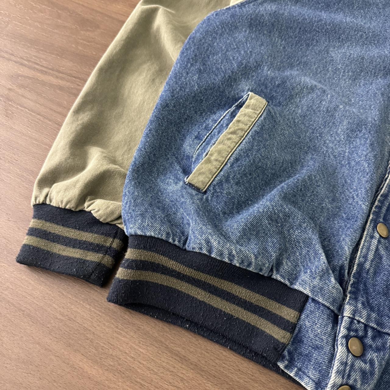 Vintage 90s Varsity Jean Jacket. Love the fade and... - Depop