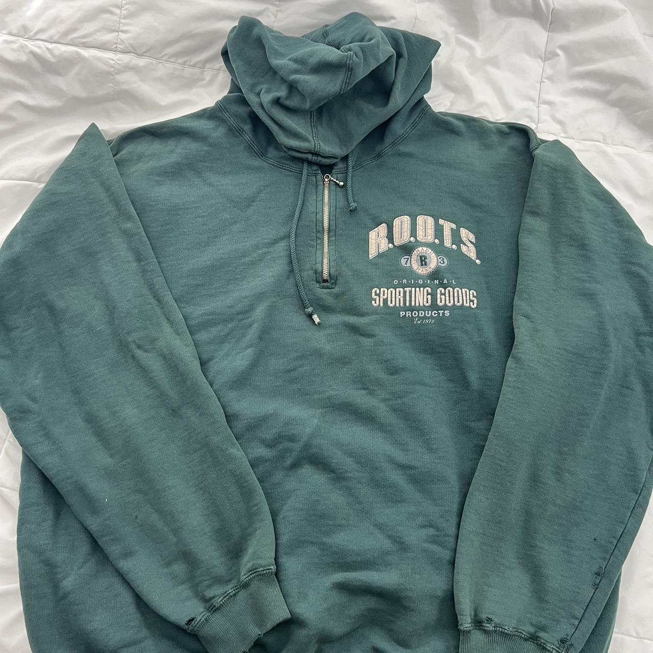 Roots Women's Green and White Hoodie | Depop