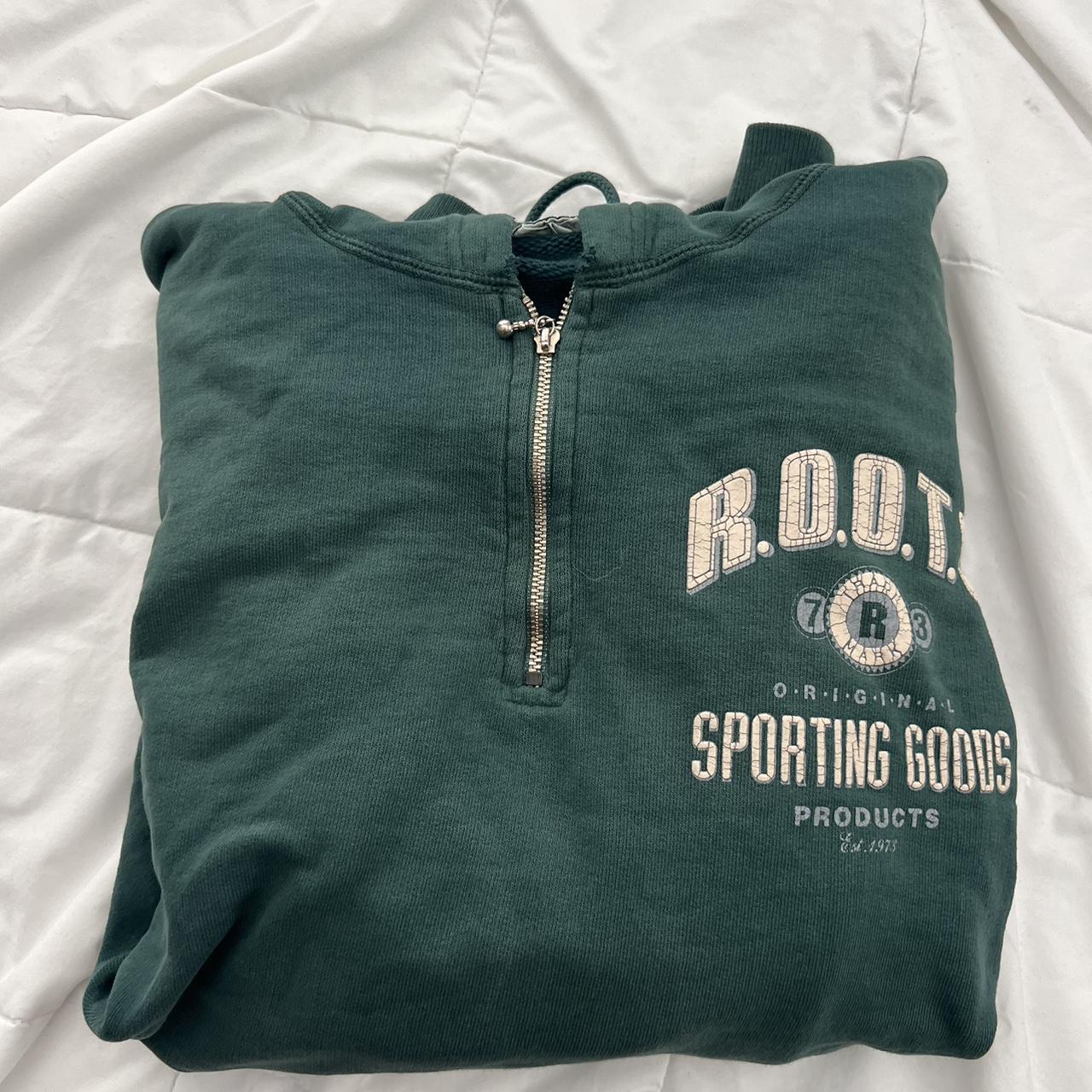 Roots Women's Green and White Hoodie | Depop