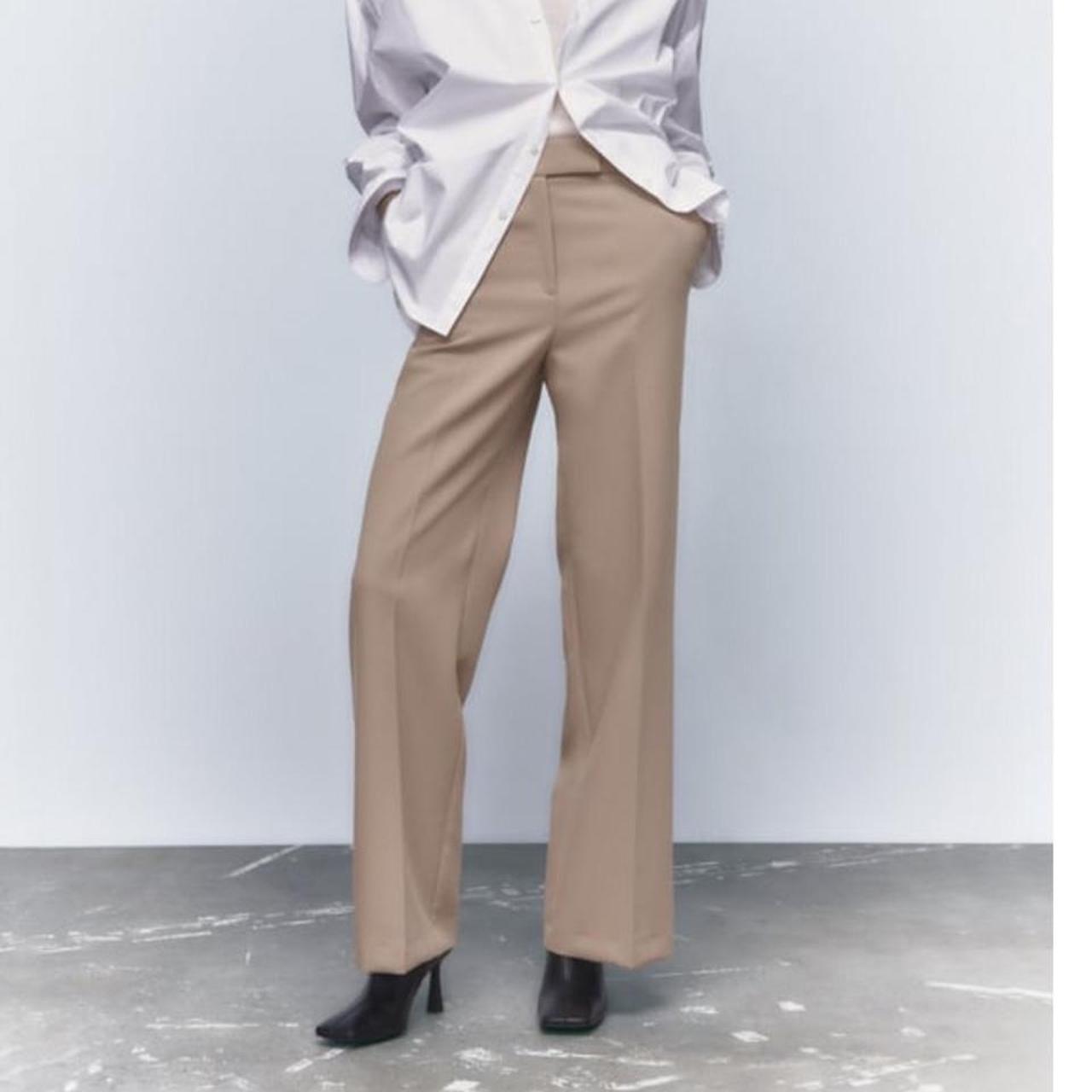 zara beige pants xs suit pants so classic... - Depop