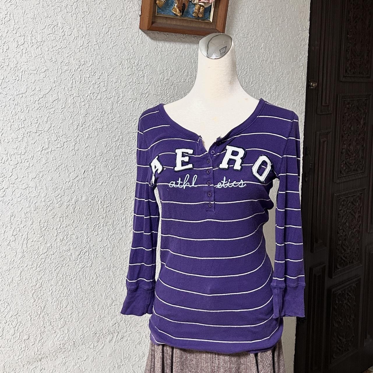 Aeropostale purple and white striped long sleeve... - Depop