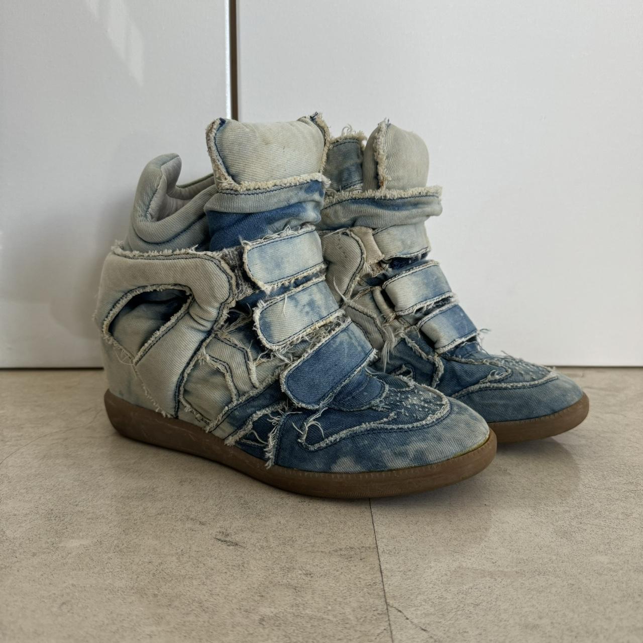 Isabel Marant Denim Acid Wash Sneaker Wedge Heels... - Depop