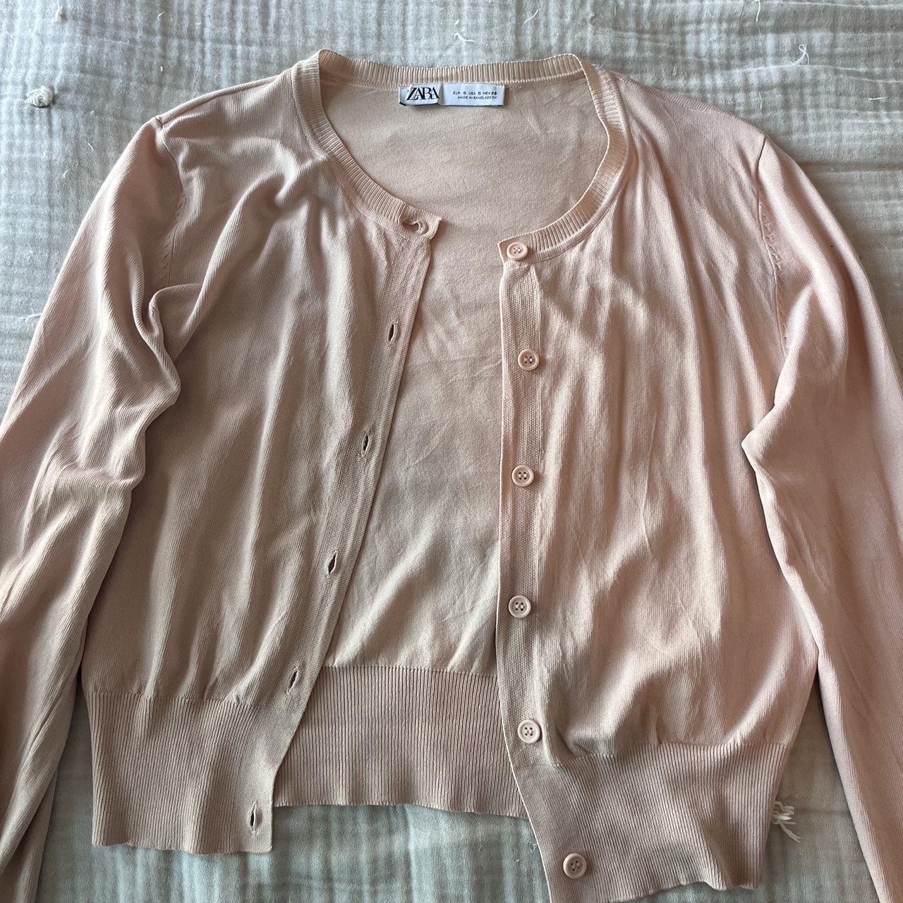 baby pink zara cardigan #pink #coquette #bows... - Depop