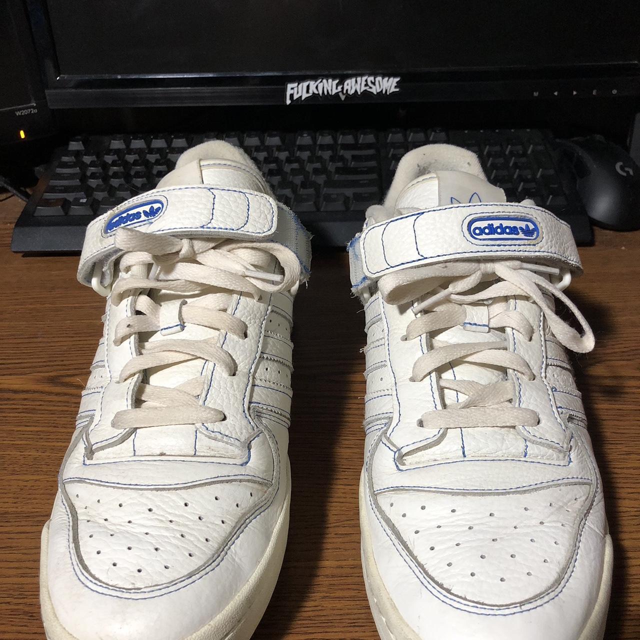 adidas forum low velcro blue bird patches and blue... - Depop