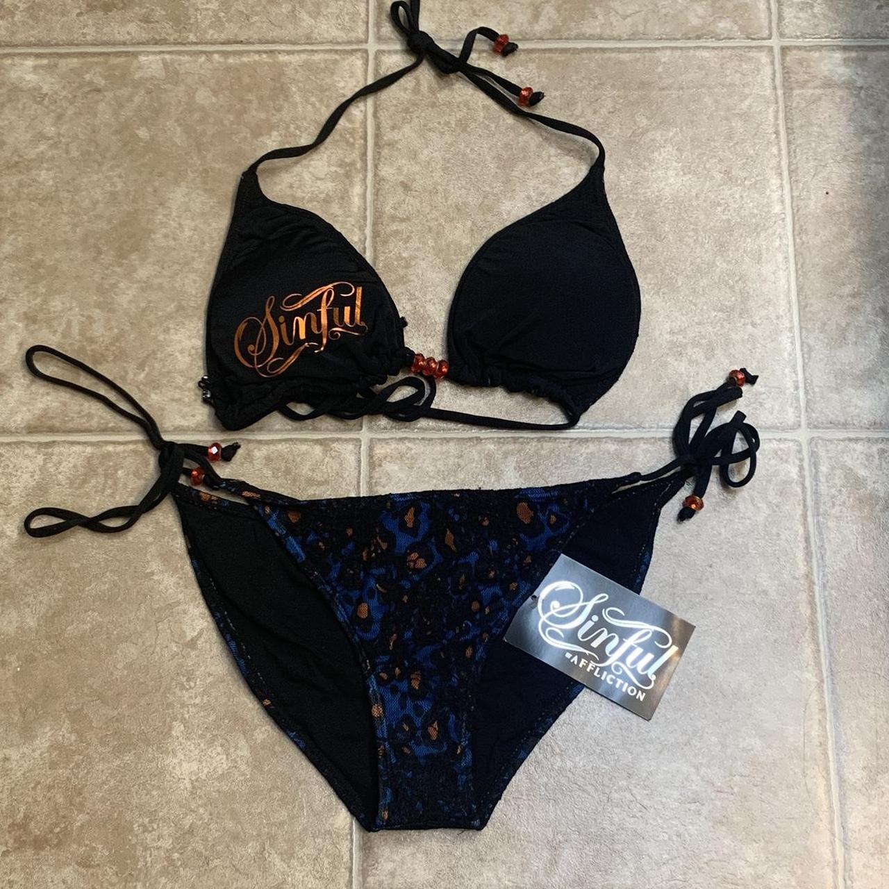 Affliction Women's Blue and Black Bikinis-and-tankini-sets | Depop