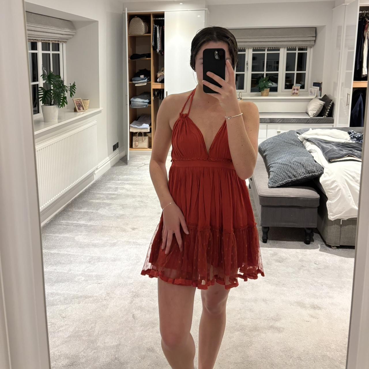 Shein Red halter neck dress Open back with ties... - Depop