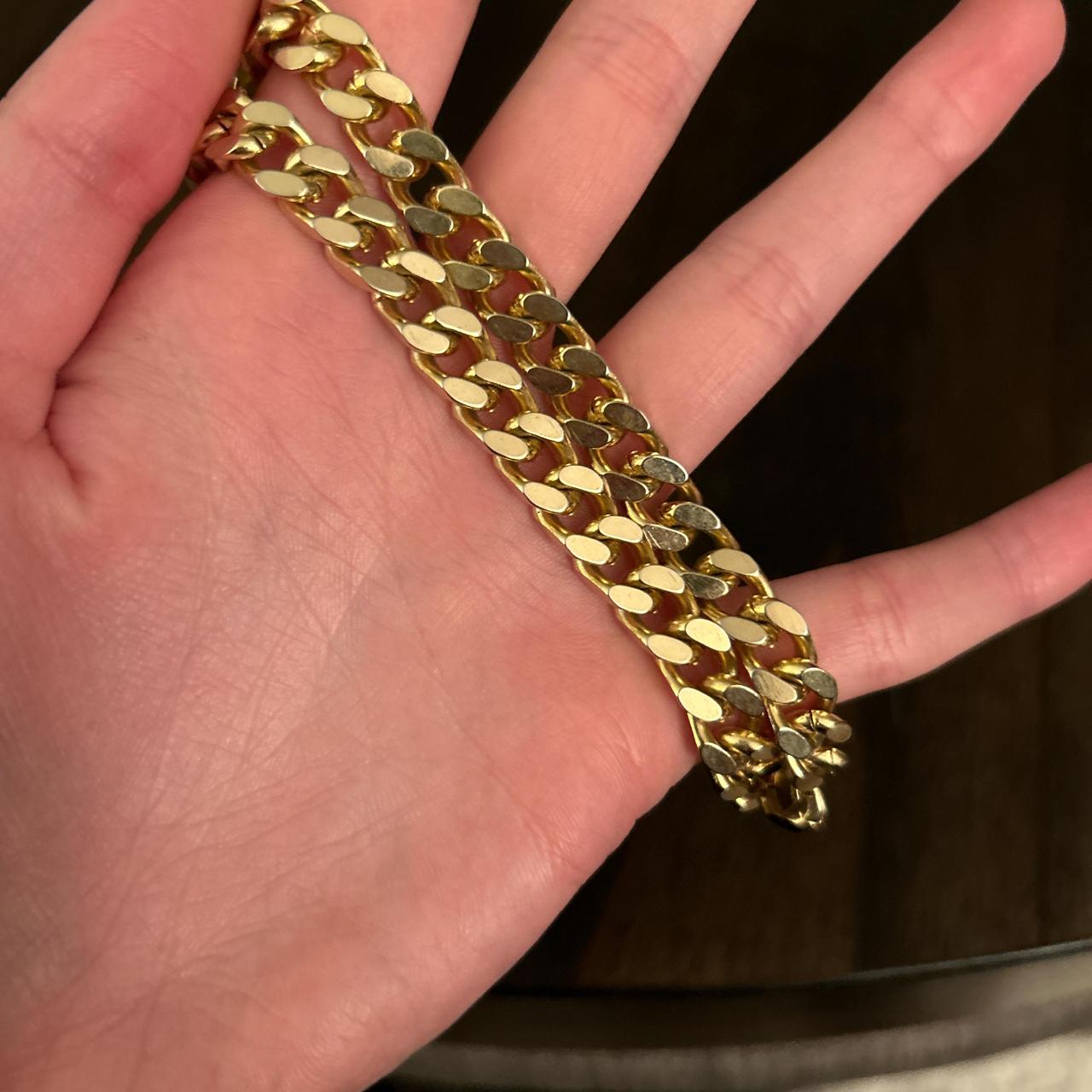 Yellow gold colored Cuban chain necklace - Depop