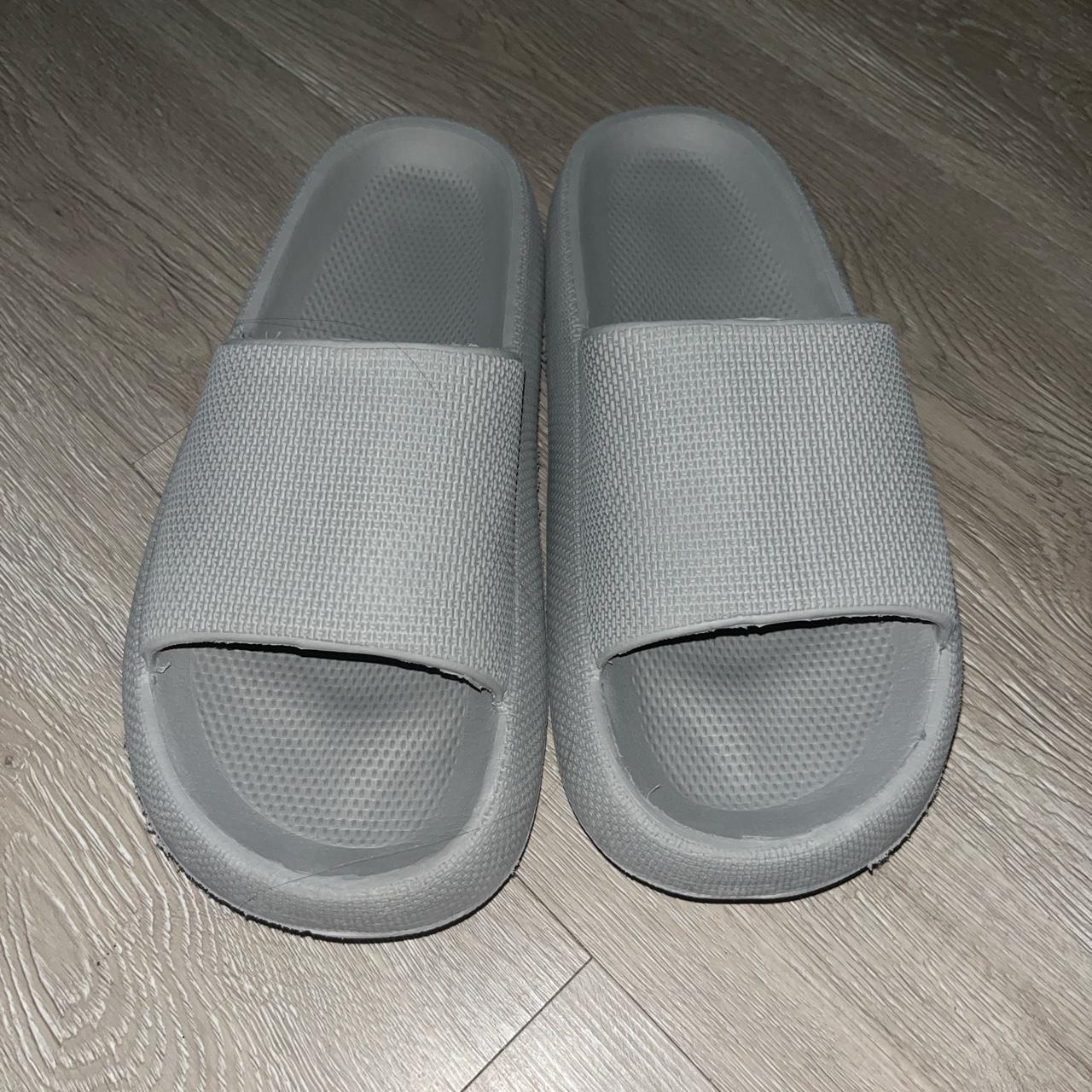 cushionaire slides in light grey worn a few times... - Depop