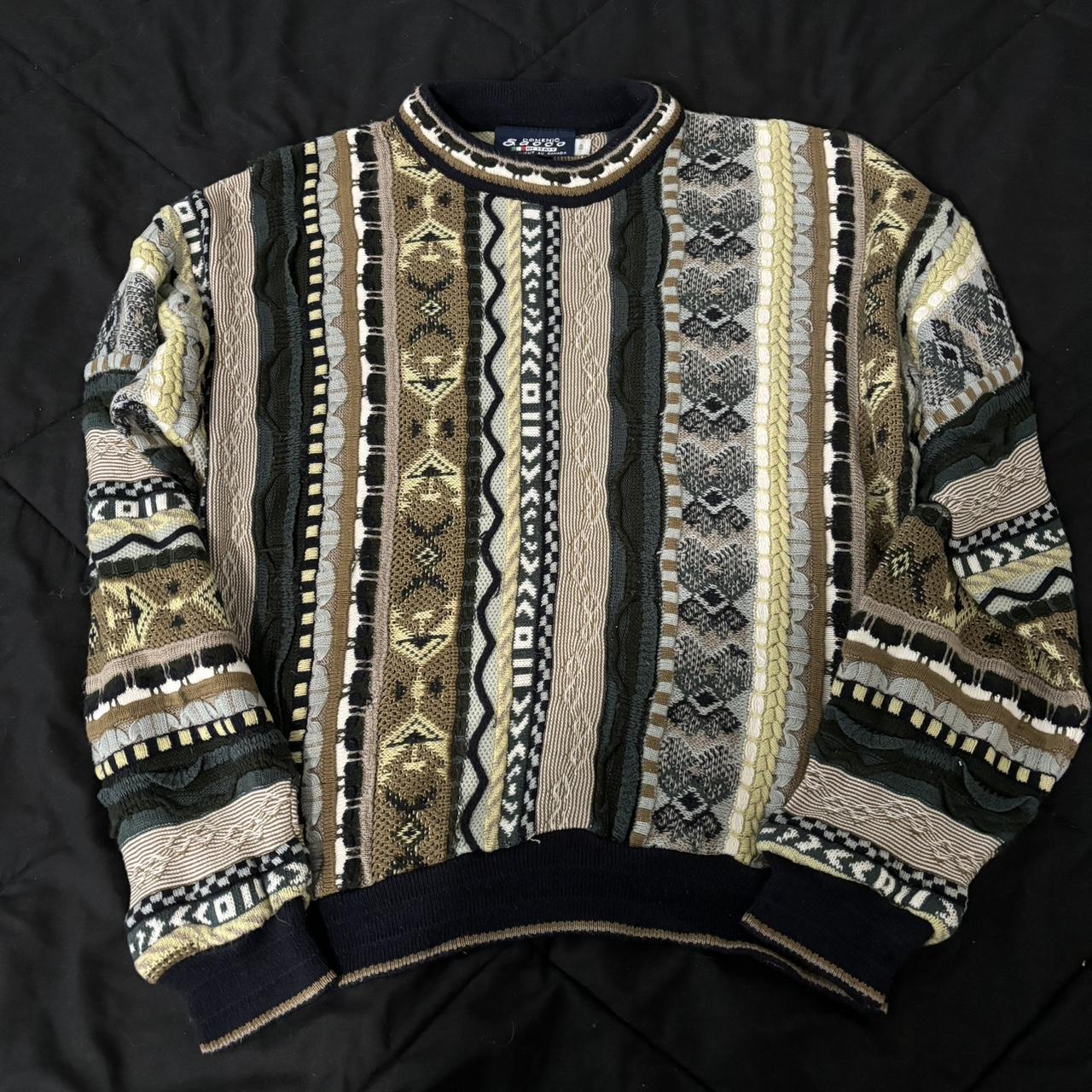 Coogi-inspired multi-coloured knit sweater... - Depop