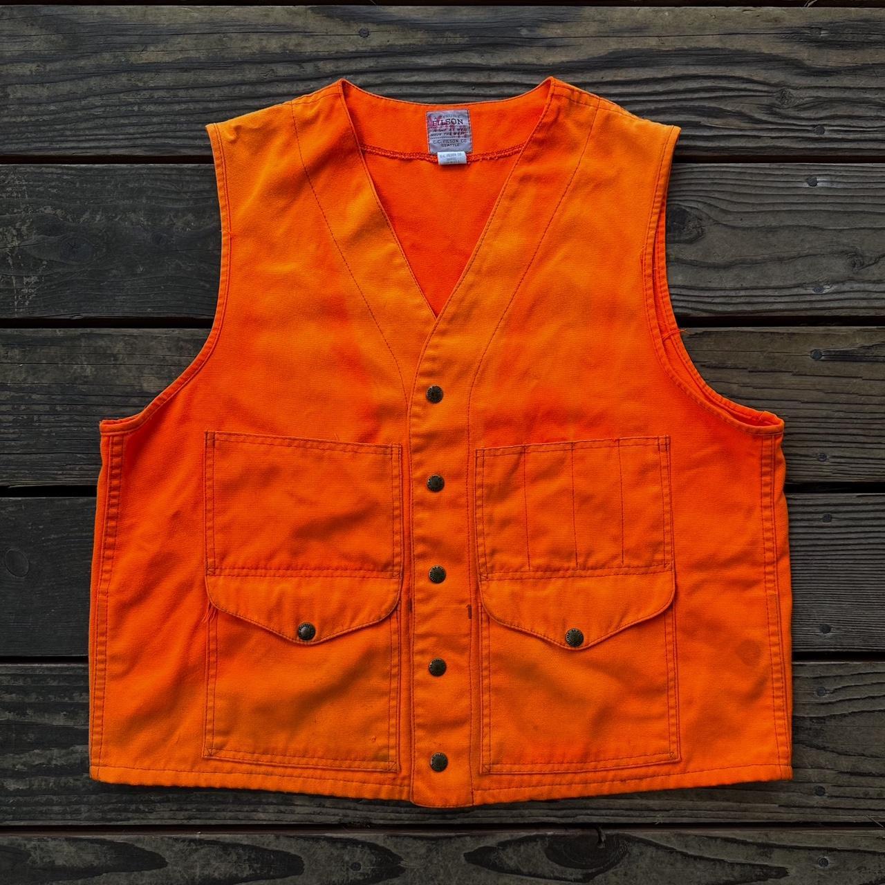 Vintage 1980's faded blazing orange hunting vest... - Depop