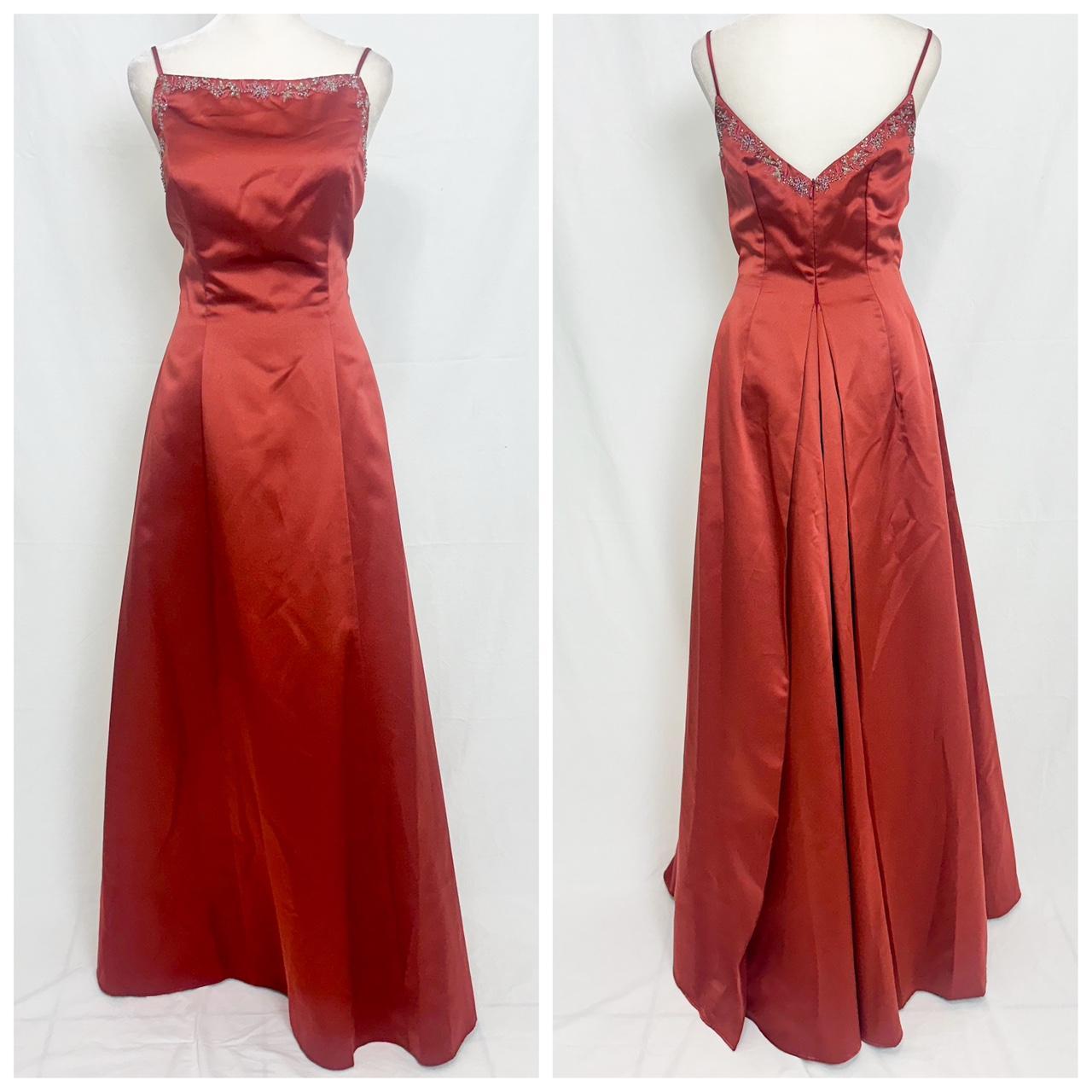 Burnt Orange Rust prom dress with floral beading on... | Depop