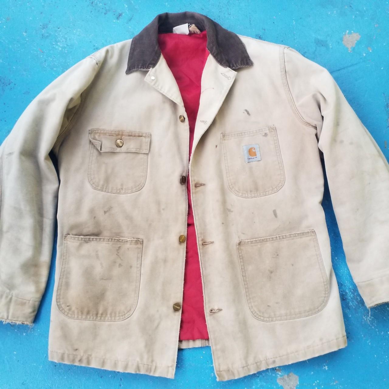 Vintage carhartt chore jacket distressed work jacket... - Depop